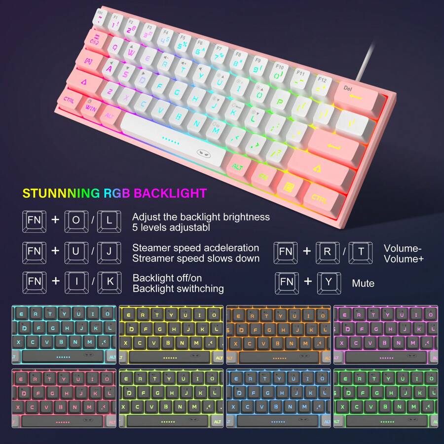 MageGee TS91 60% Compact Wired Keyboard 61 Keys RGB Backlight Small ...