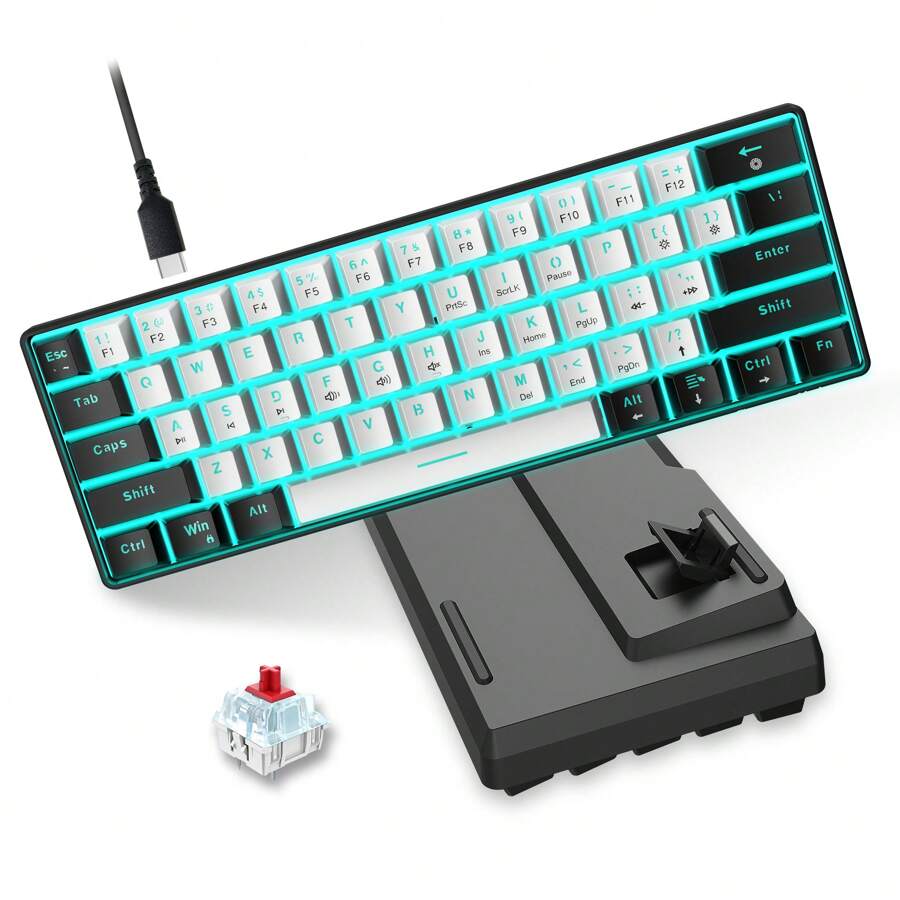 Snpurdiri Snpurdiri 60% Wired Mechanical Gaming Keyboard, Ice Blue LED ...