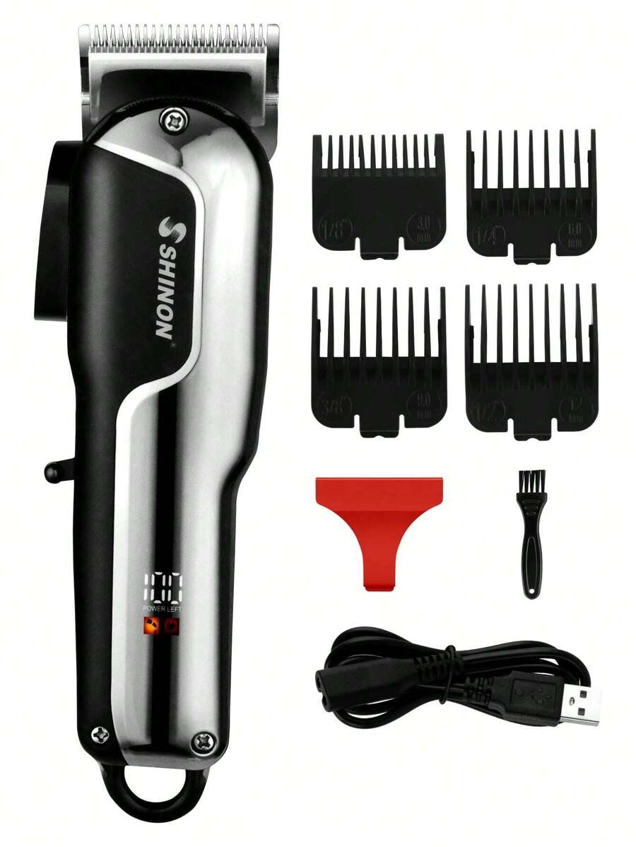 A USB-powered professional hair clipper, four limit combs, with on ...