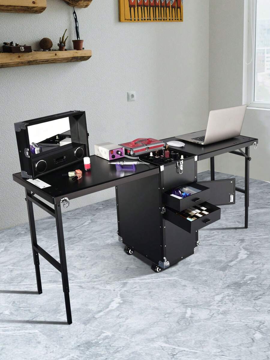 BYOOTIQUE Rolling Manicure Table 2 Tabletops Platform Foldable Nail ...