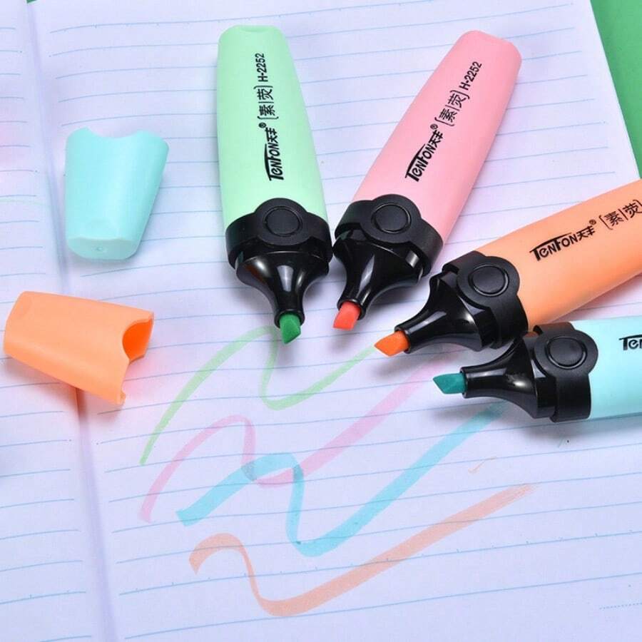 6 Pcs/Set Highlighter, Pastel Colors Chisel Tip Marker Pen, Flat Single ...