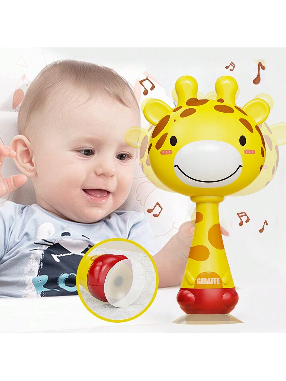 1pc Baby Cute Giraffe Rattle With Suction Cup And Silicon Ring ...