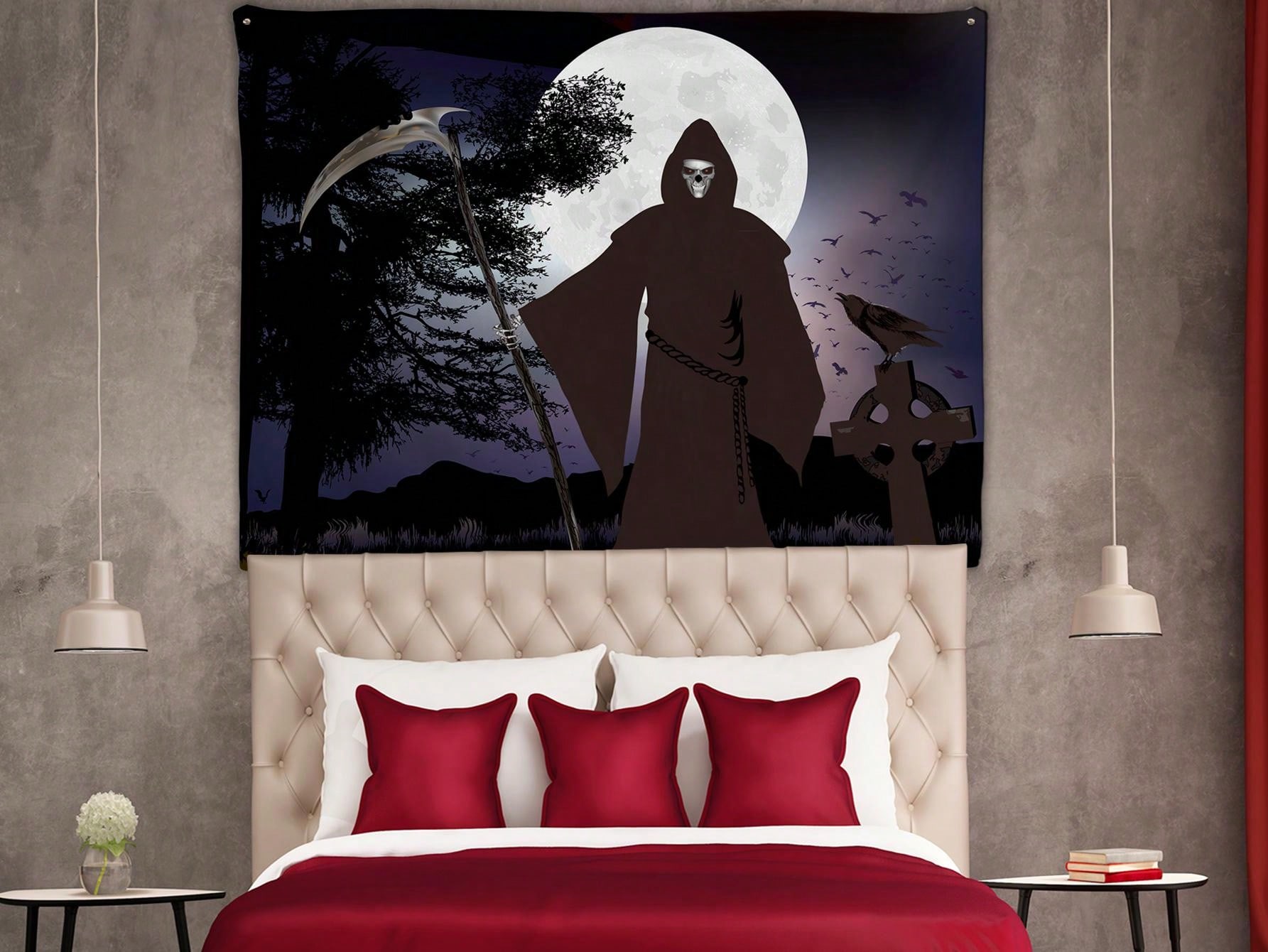 Halloween Haunted Mansion Moon & Skeleton & Ghost Print Tapestry ...