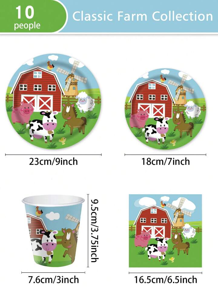10 Guests Farm Animals Disposable Party Supplies Kit | SHEIN UK