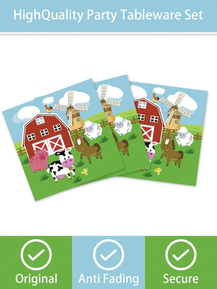 10 Guests Farm Animals Disposable Party Supplies Kit | SHEIN UK