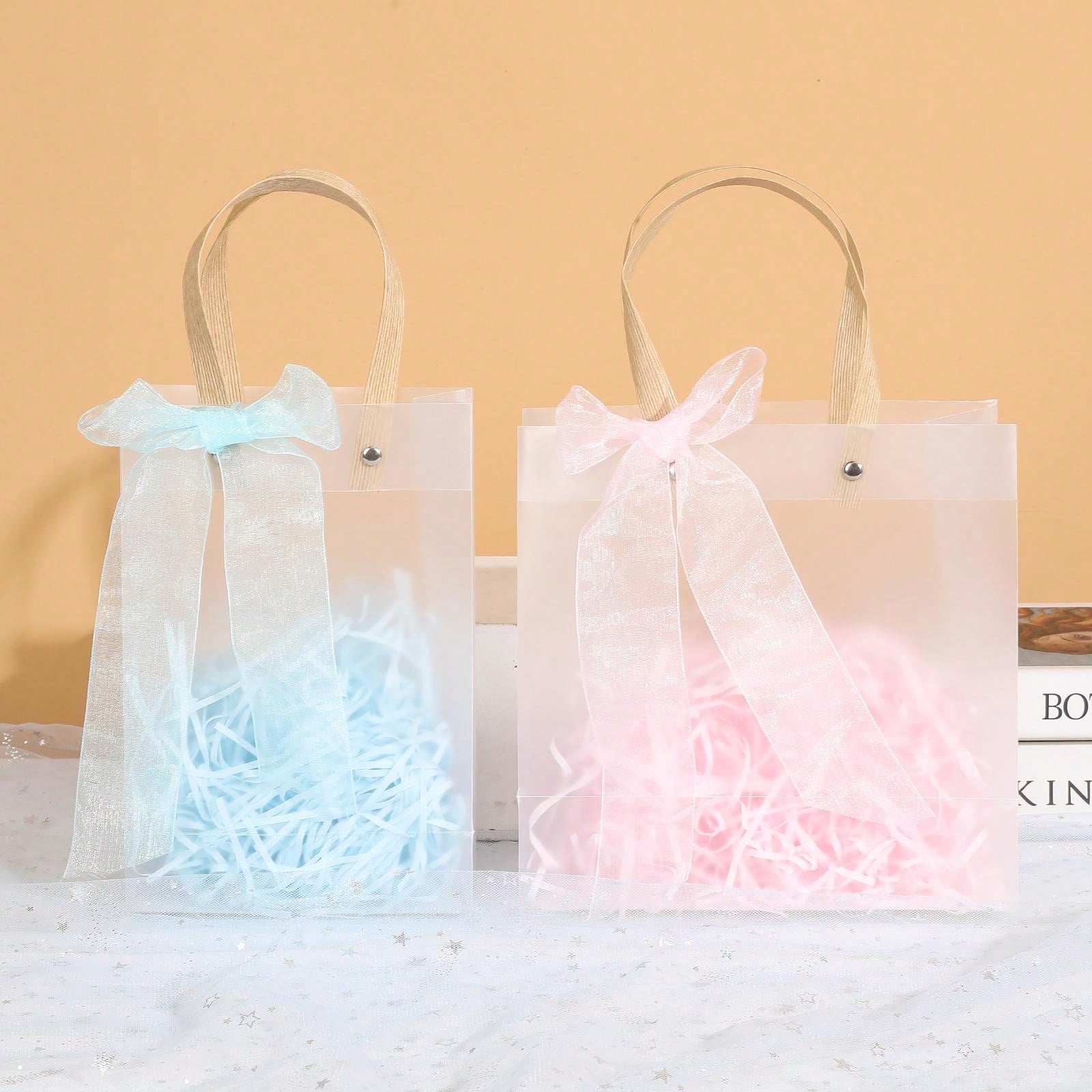 5pcs Large Frosted Material Gift Bags With Raffia & Ribbon Handle ...