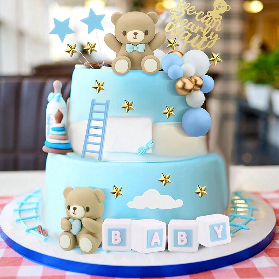 Bear Cake Toppers Mini Bear Cake Decorations Cake Toppers Gold White ...