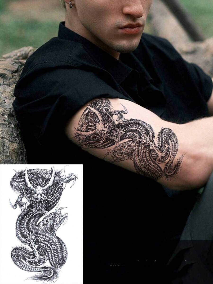 1 Sheet Dragon Design Temporary Tattoos for Men, Disposable Waterproof ...
