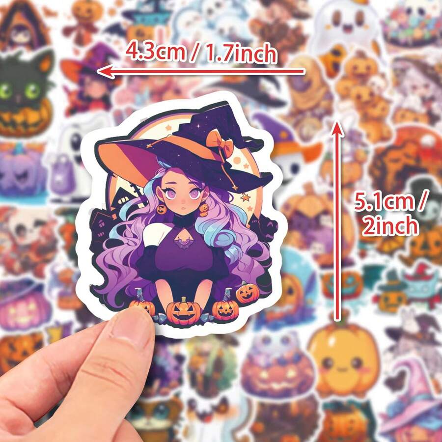 50pcs Halloween Sticker Set Featuring Funny Pumpkin Lights, Spider Web ...