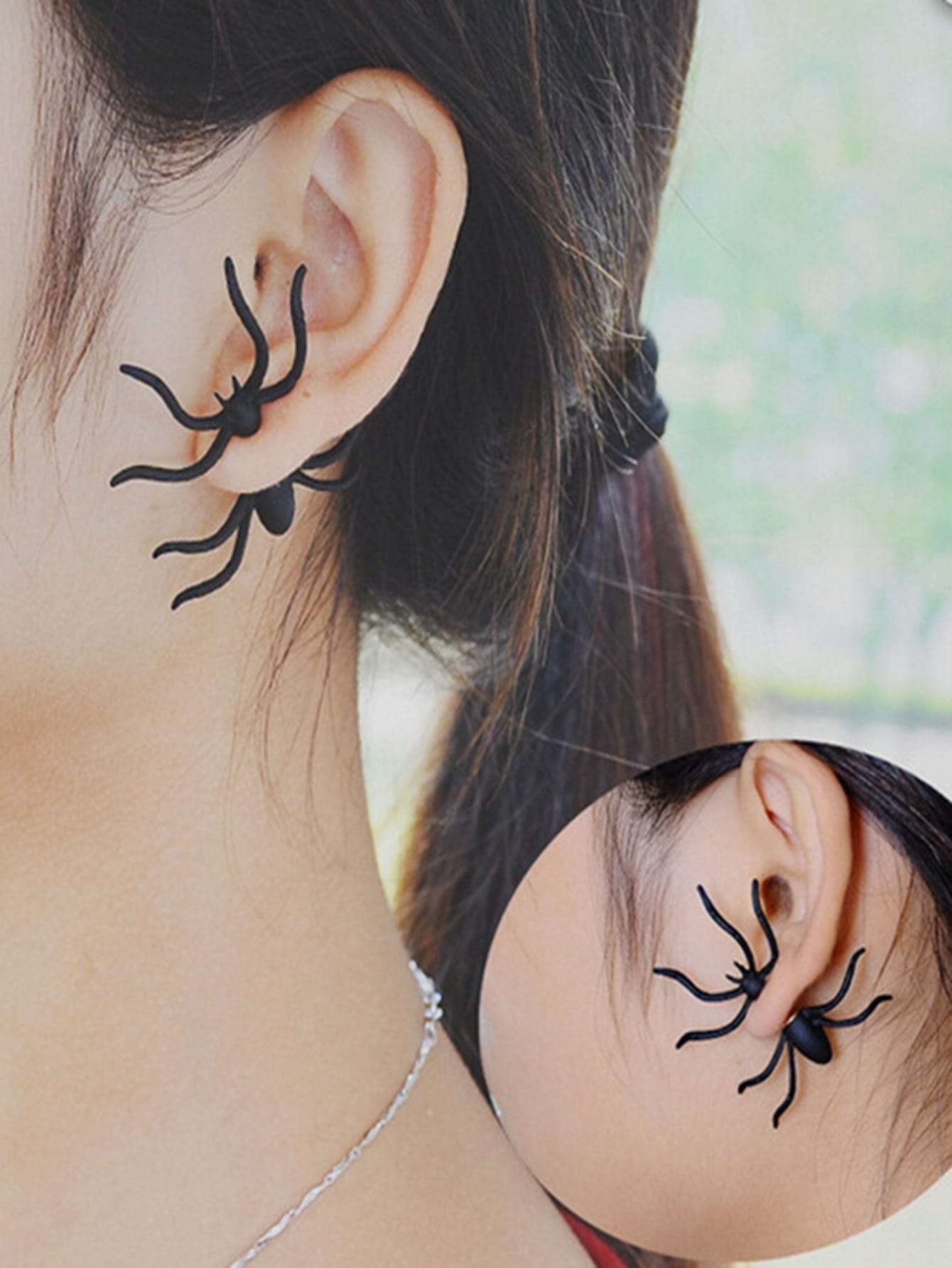 2/1PCS Funny Spider Stud Earrings Woman 3D Creepy Black Spider Ear Stud ...