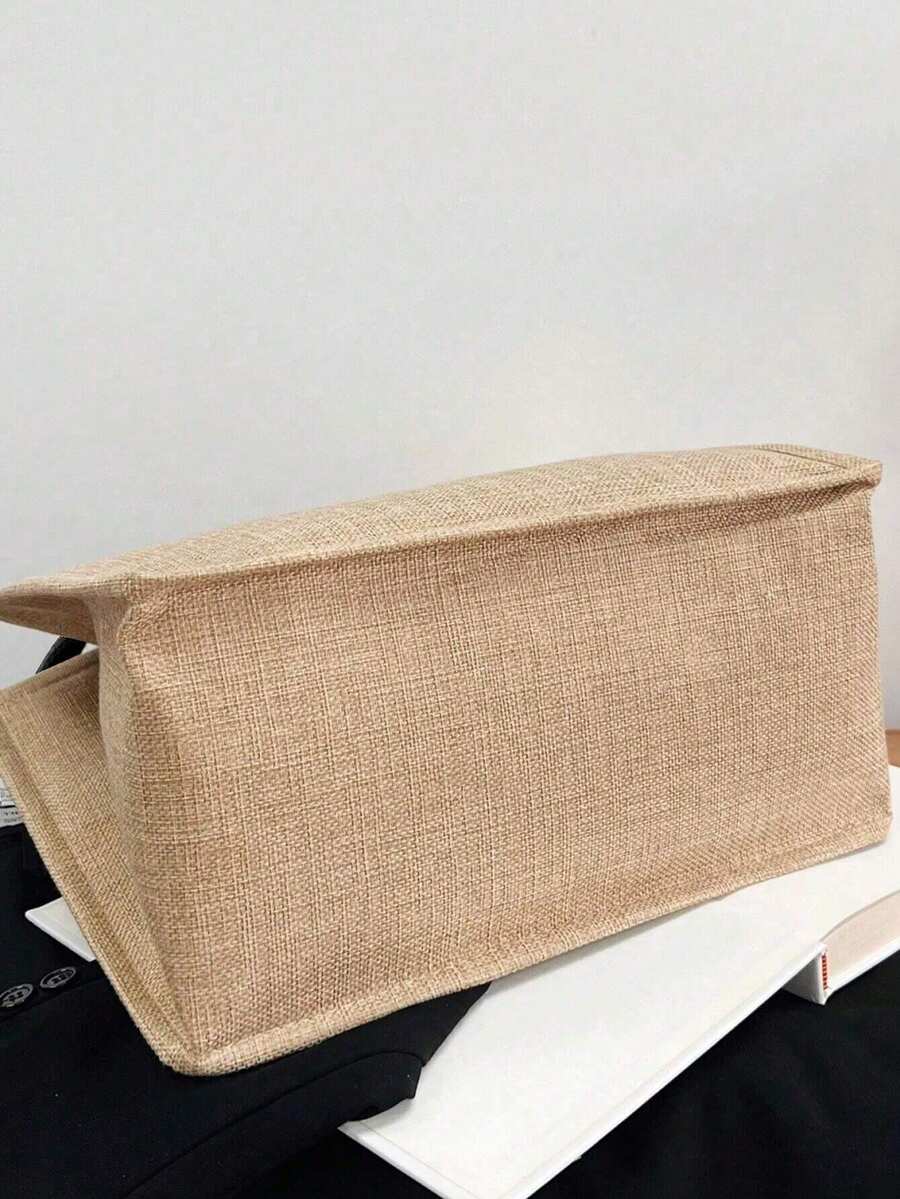 Simple Letter Print Linen Tote Bag, Versatile Portable Tote Bag For ...