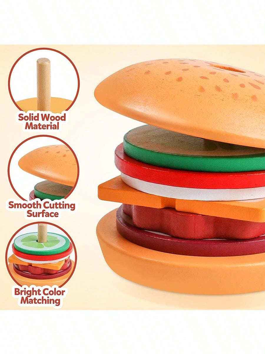 Montessori Burger Stacking Toys Fine Motor Skills Wooden Burger Toys ...