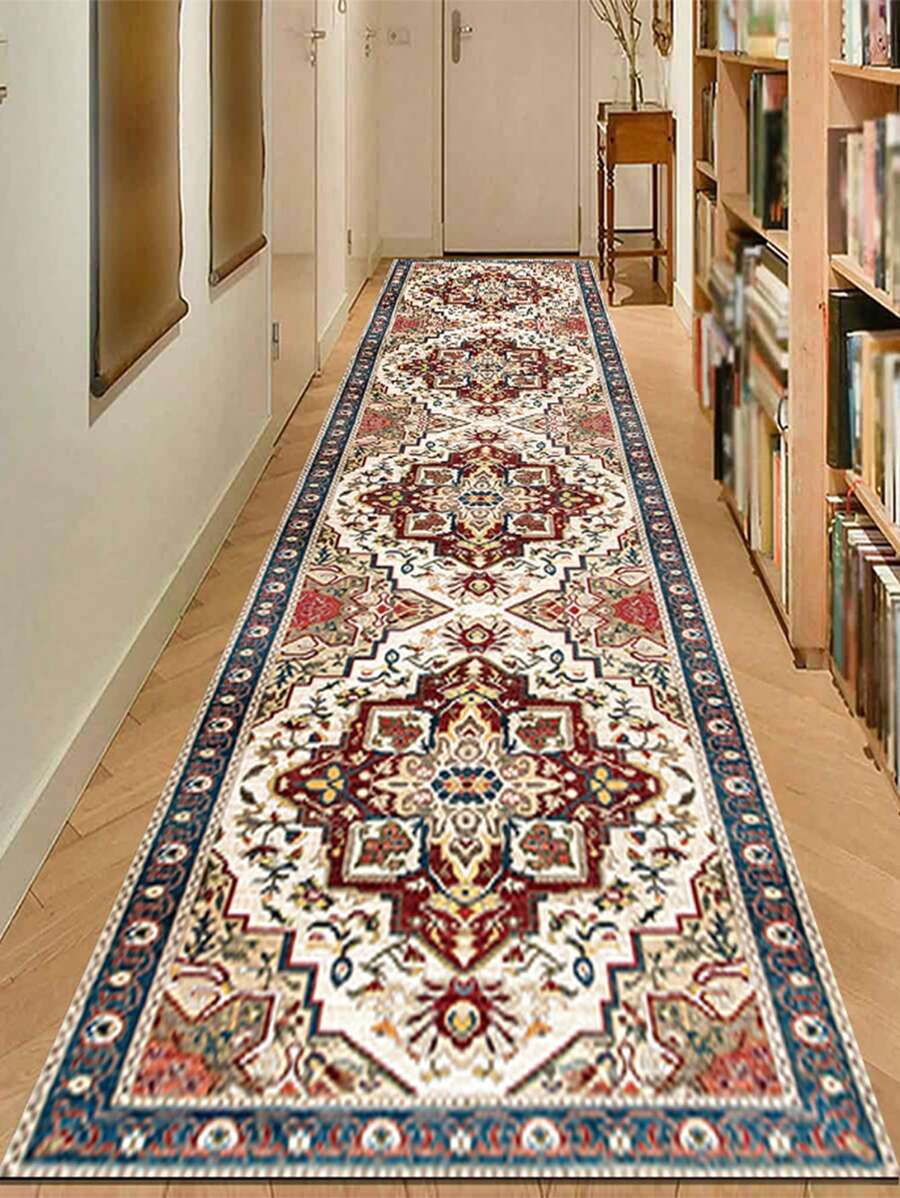 1pc Crystal Velvet Floor Mat With Bohemian Style Apricot Floral Print ...