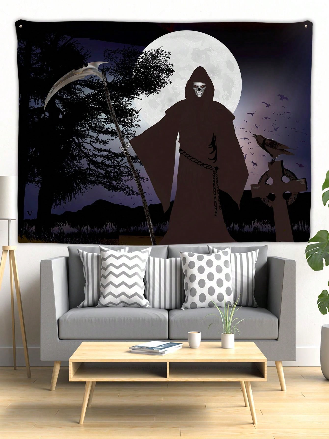 Halloween Haunted Mansion Moon & Skeleton & Ghost Print Tapestry ...