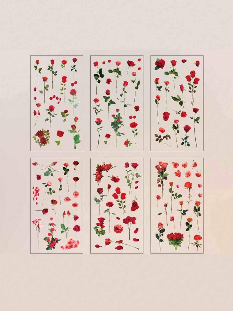 1pack/6sheets Diy Decorative Pvc Stickers With Plant, Flower And Red ...