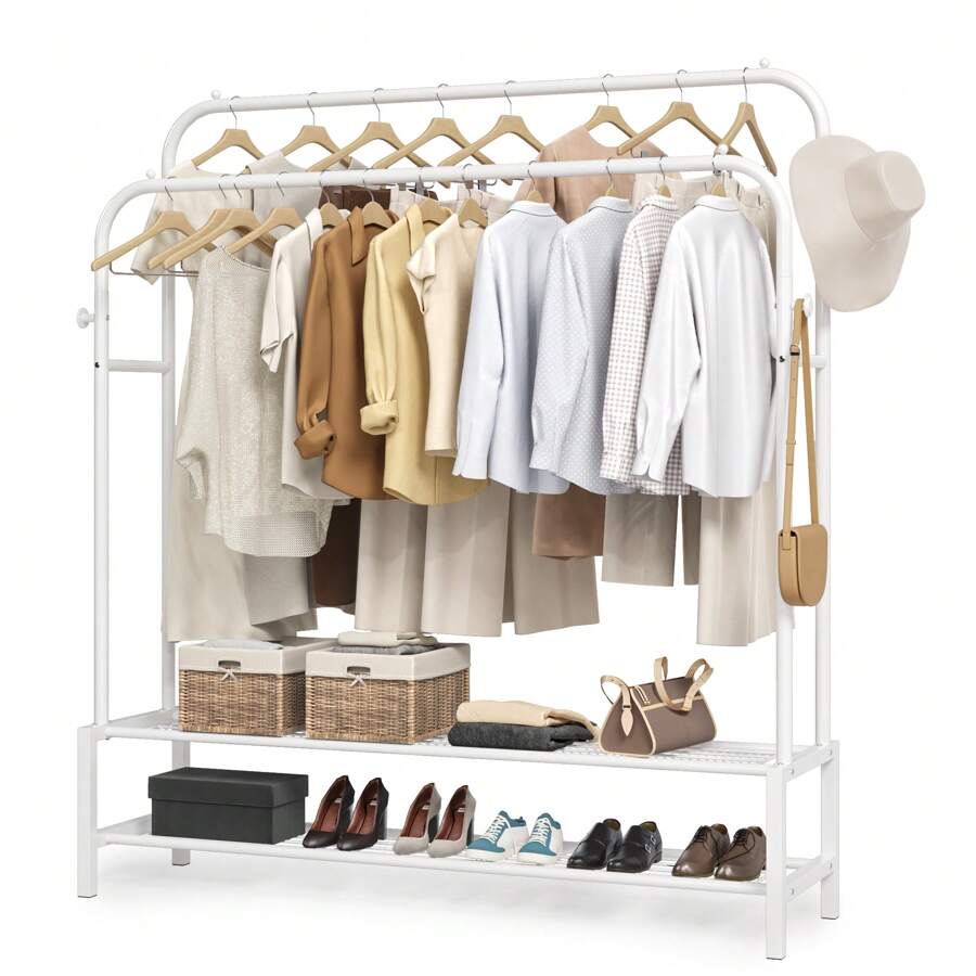 Double Rods Portable Garment Rack For Hanging Clothes, Space Saving ...