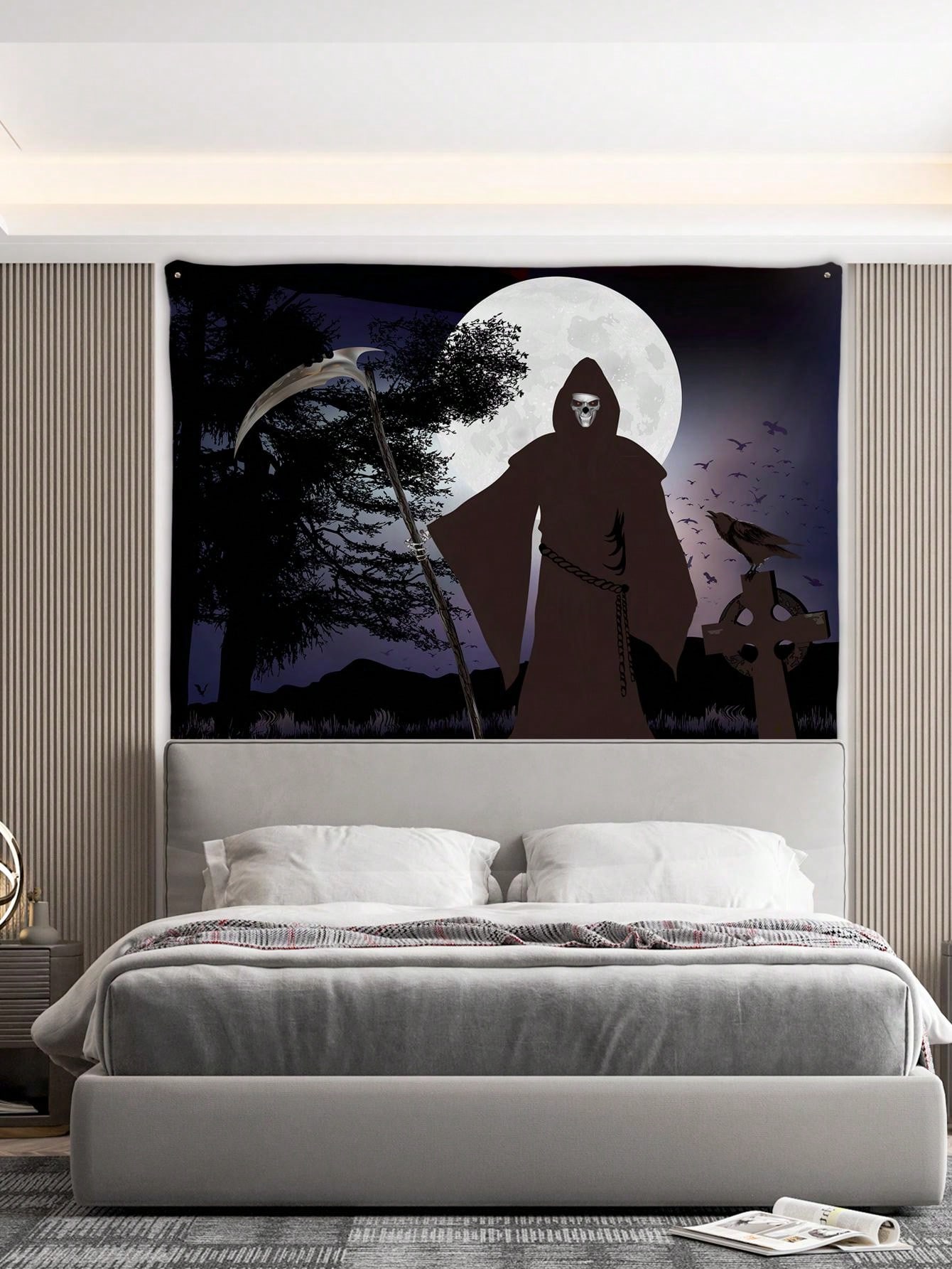 Halloween Haunted Mansion Moon & Skeleton & Ghost Print Tapestry ...