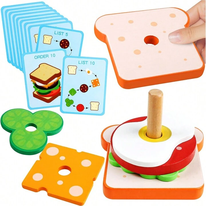 Occupational Therapy Games Wooden Burger Stacking Toys For Kids,Create ...