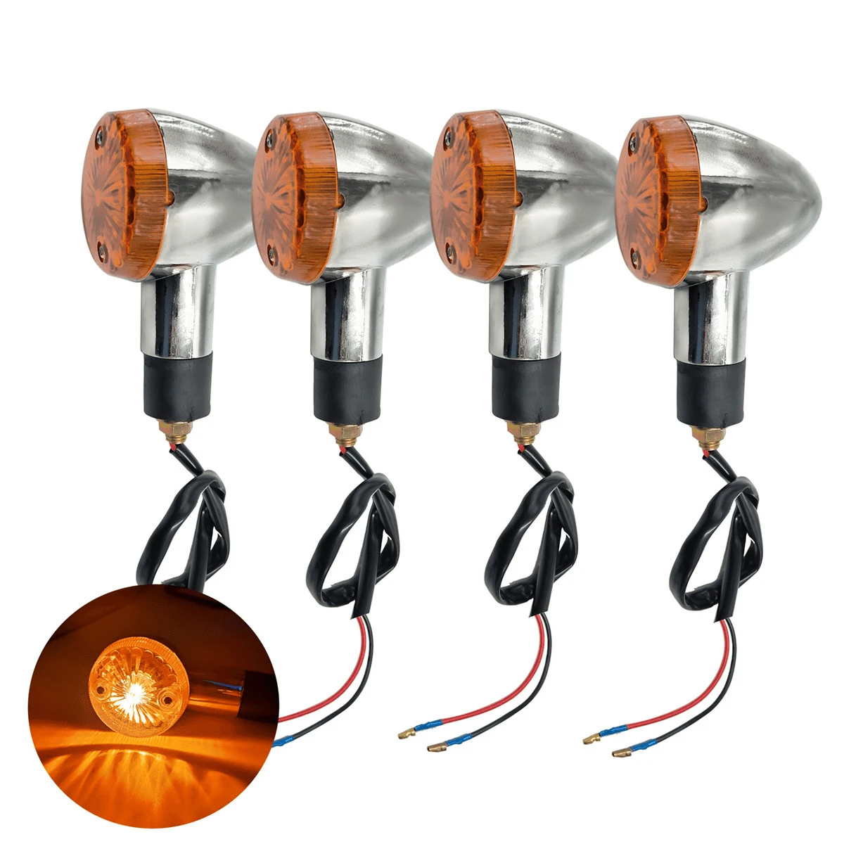 4pcs Universal Chrome Bullet Turn Signal Lights Front & Rear Compatible ...