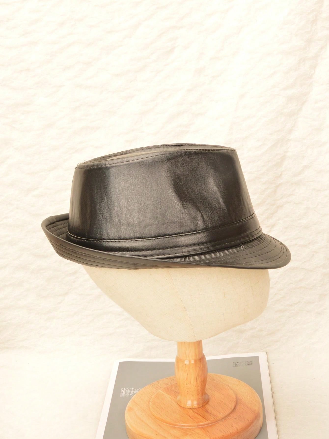 1pc Unisex Black Pu Small Brim Fedora Hat, For Gentleman & Outdoor ...