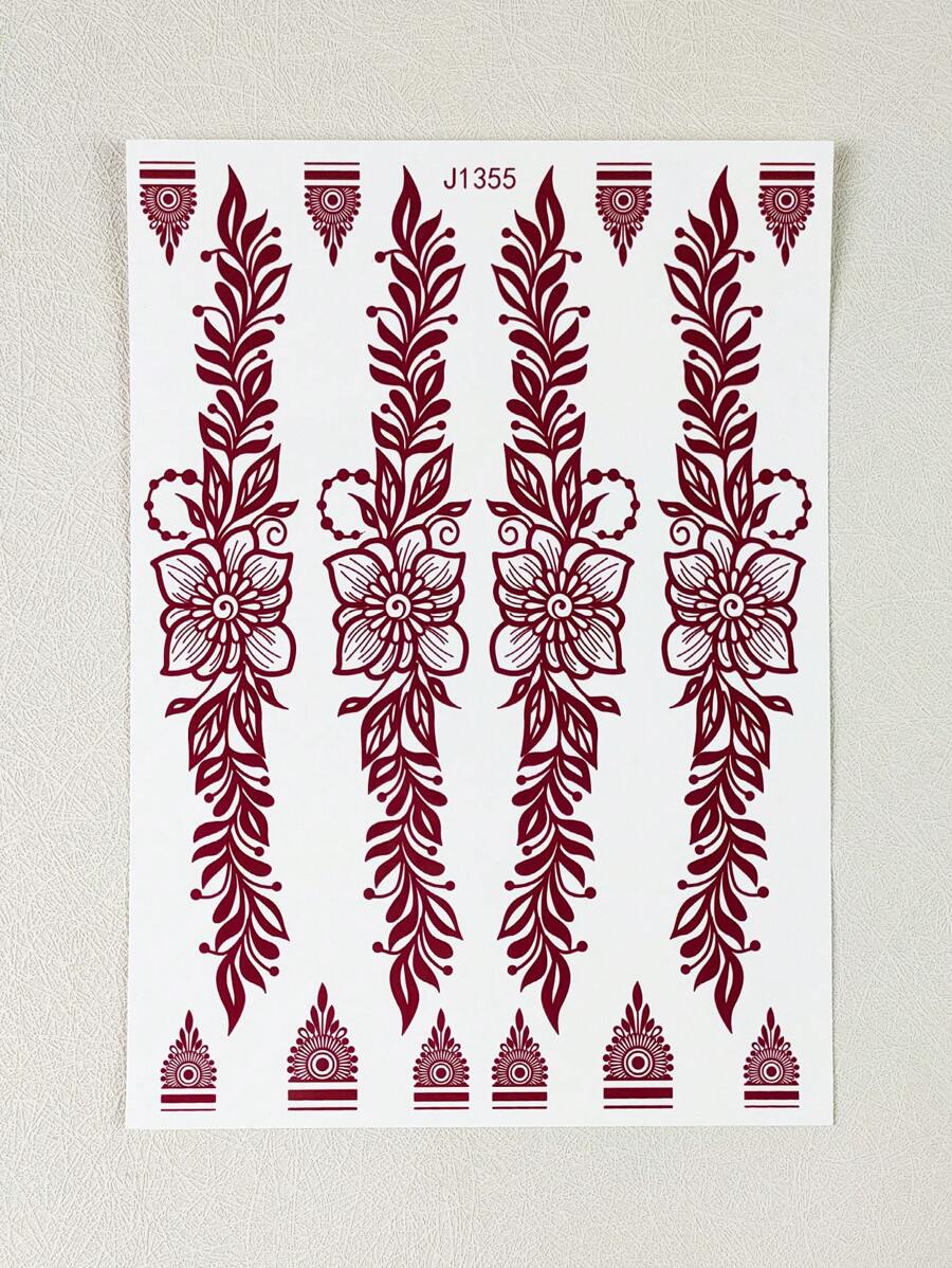 3 แผ่นรอยสักชั่วคราวดอกไม้ Maroon, แฟชั่นแฟลชผู้หญิง Tattoo, สติ๊กเกอร์ ...