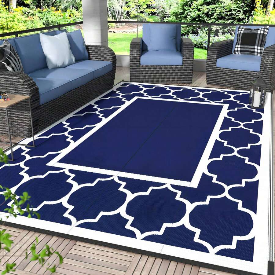 GENIMO Outdoor Rug For Patio, Reversible Plastic Waterproof RV Rugs ...