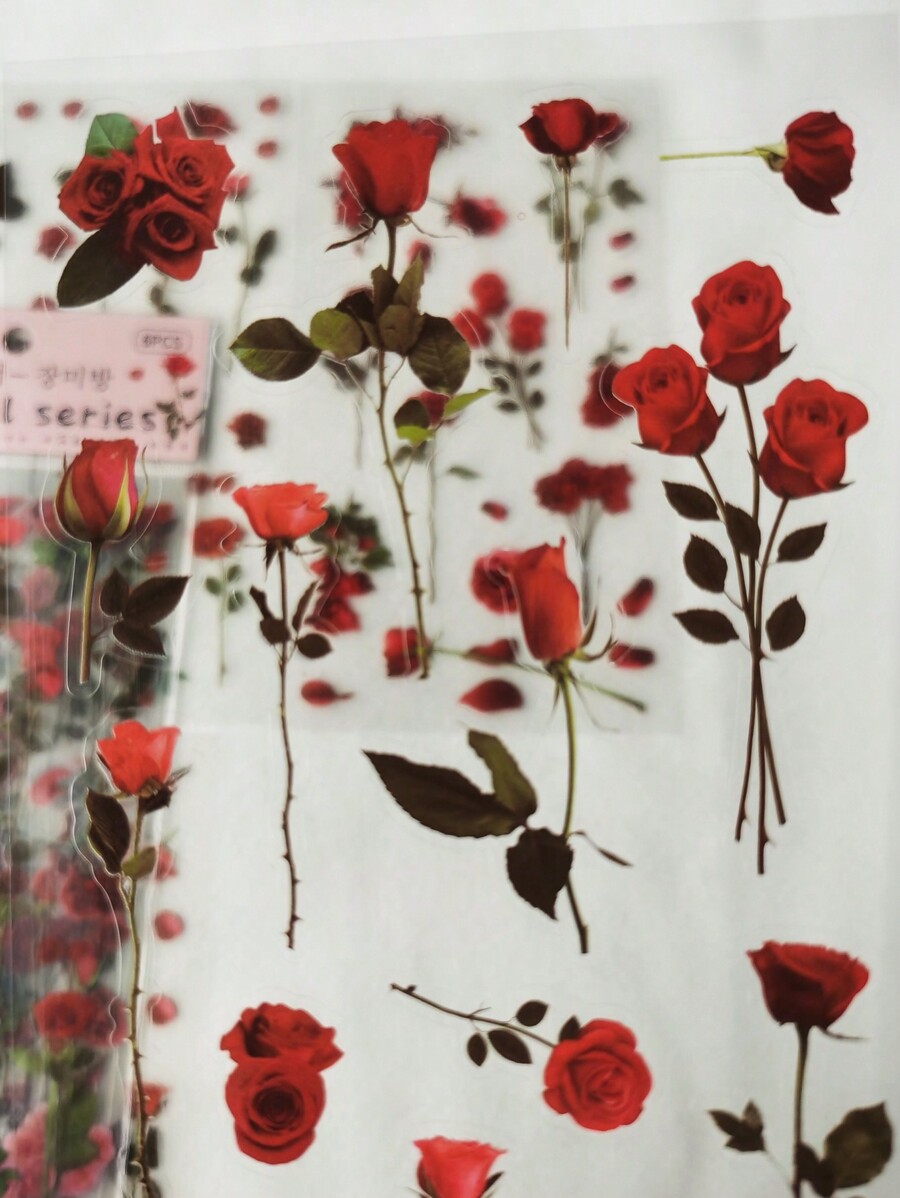 1pack/6sheets Diy Decorative Pvc Stickers With Plant, Flower And Red ...