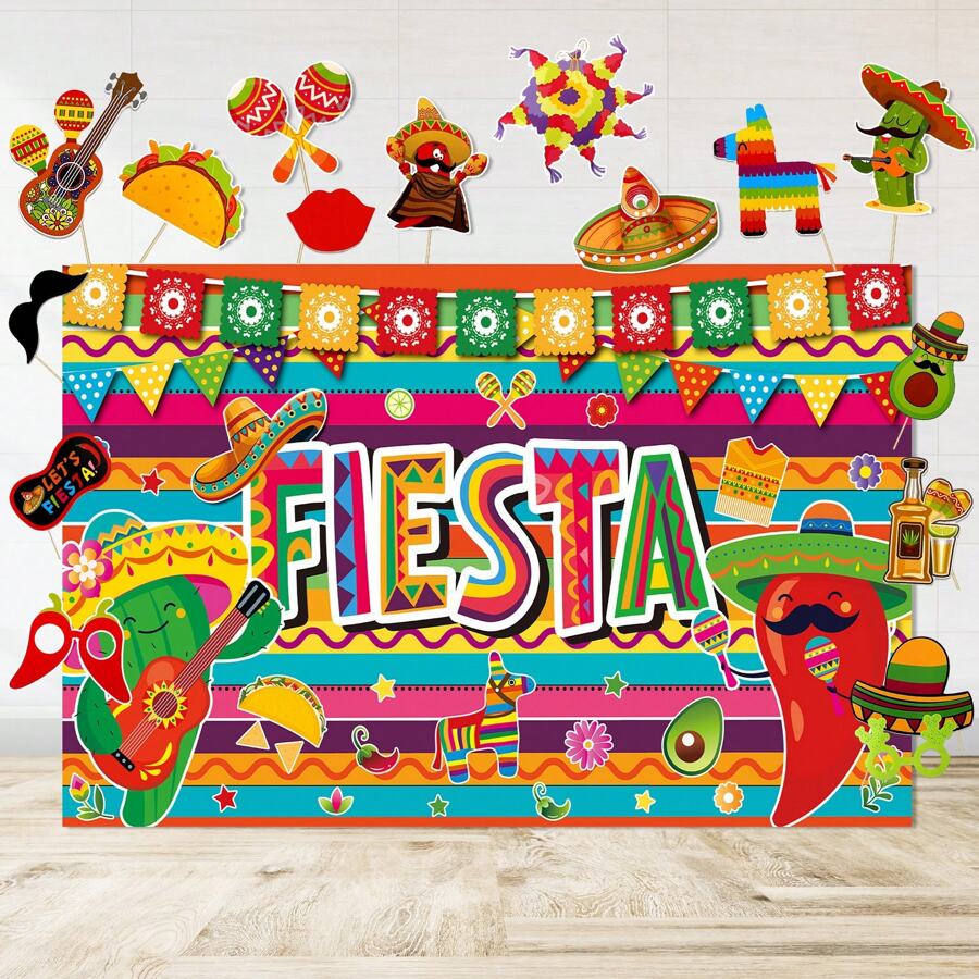 Fiesta Party Banner, Fiesta Theme Photography Backdrop With Photo Booth ...