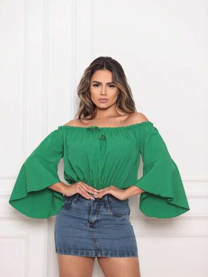 Cropped Ciganinha Manga Bufante | SHEIN Brasil