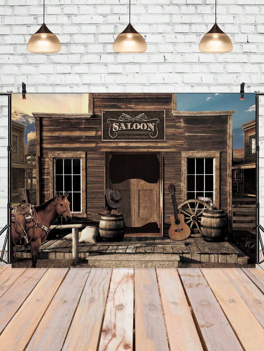 1pc Western Cowboy Vintage Barn Door Backdrop With Saloon And Wooden ...