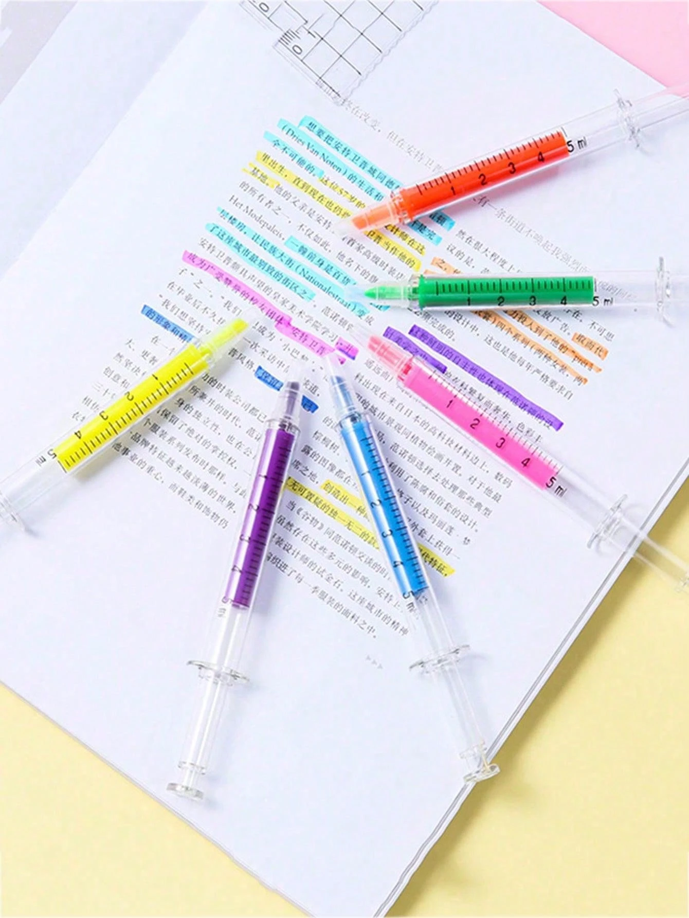 6pcs Creative Syringe Shaped Fluorescent Pen Set With Oblique Tip For ...