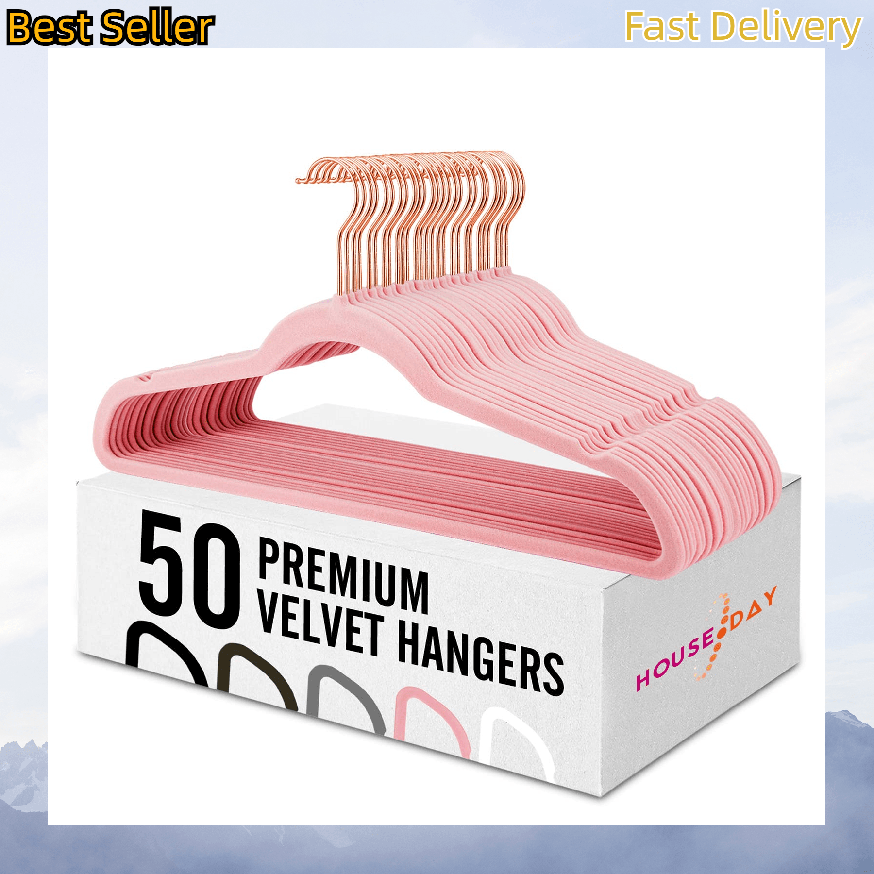 HOUSE DAY Pink Velvet Hangers 50 Pack, Felt Hangers, Non Slip Rose Gold Hook Flocked Hangers ...