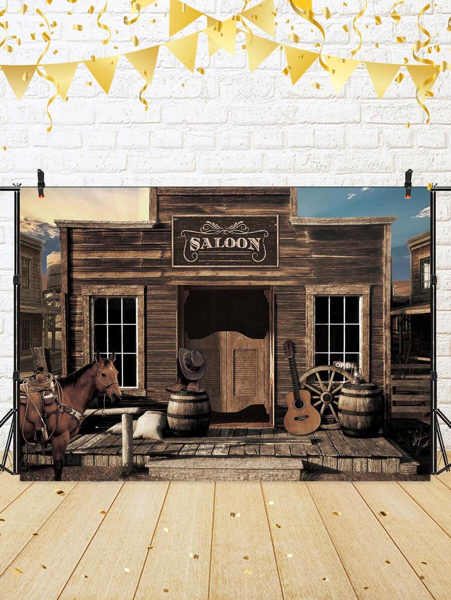 1pc Western Cowboy Vintage Barn Door Backdrop With Saloon And Wooden ...