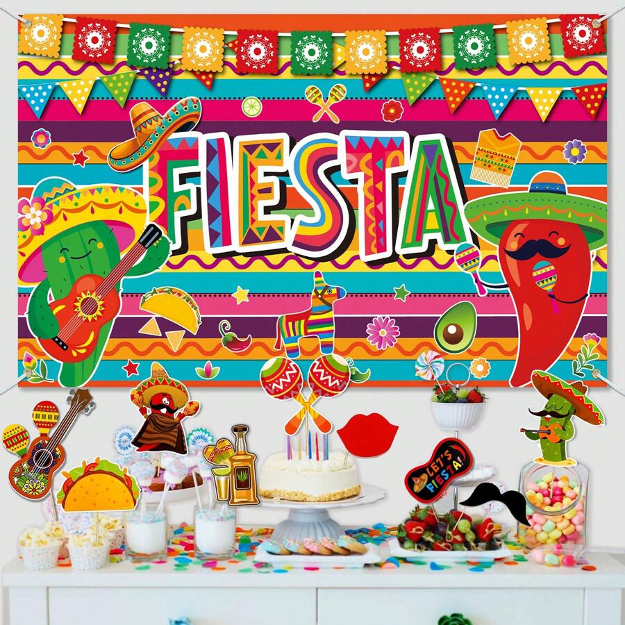 Fiesta Party Banner, Fiesta Theme Photography Backdrop With Photo Booth ...