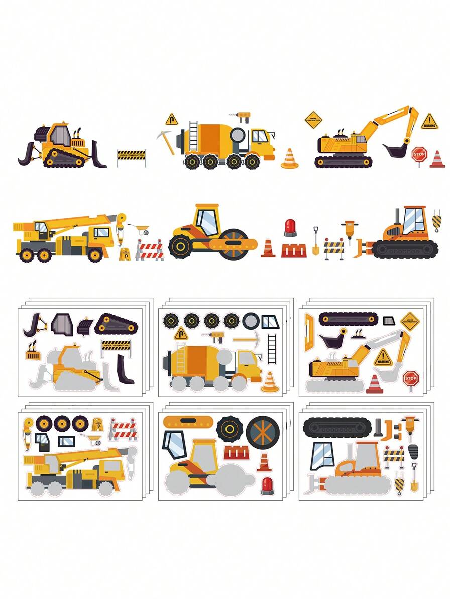 12pcs/set Diy Stickers, Construction Vehicle Puzzles & Cartoon Sticker ...