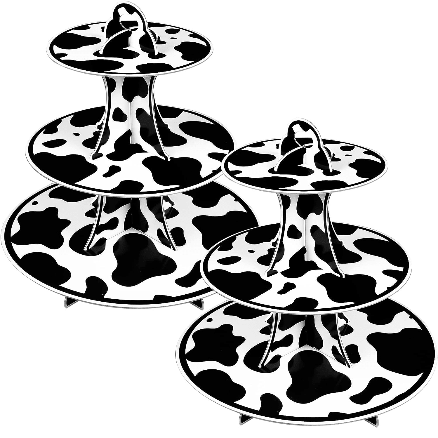 2 Set 3-Tier Farm Animal Cow Print Round Cardboard Cupcake Stand for 24 ...