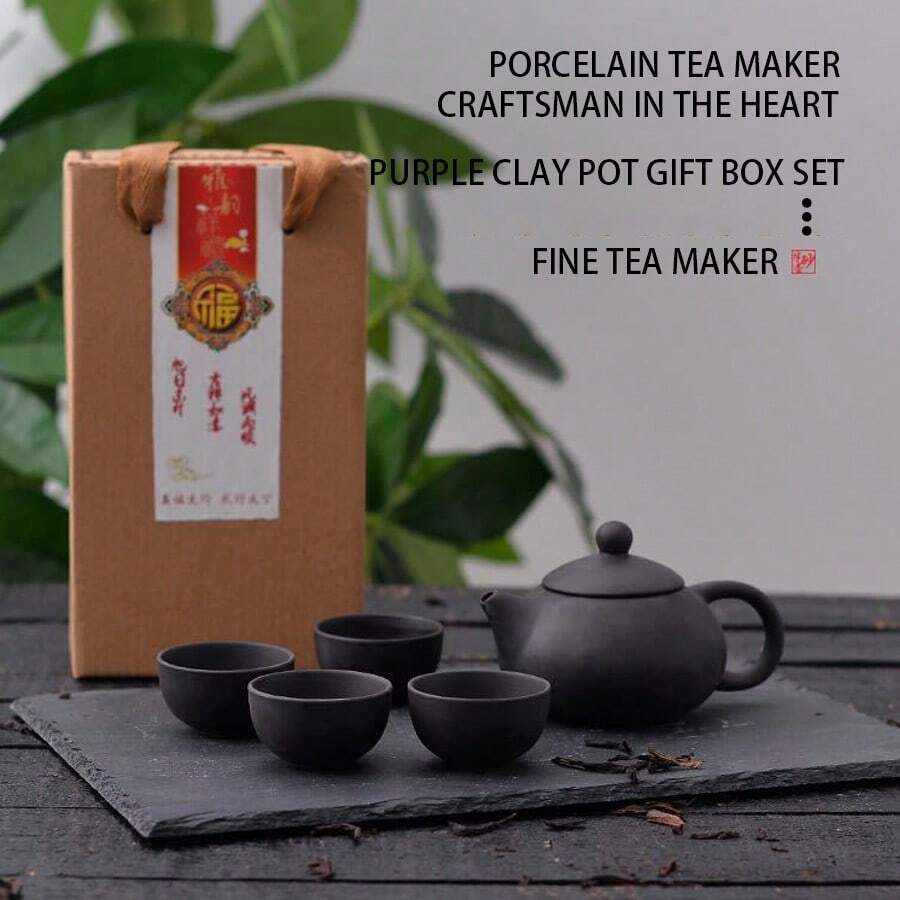 5pcs Black Tea Set In Gift Box, Purple Clay Kung Fu Tea Set, Exquisite ...