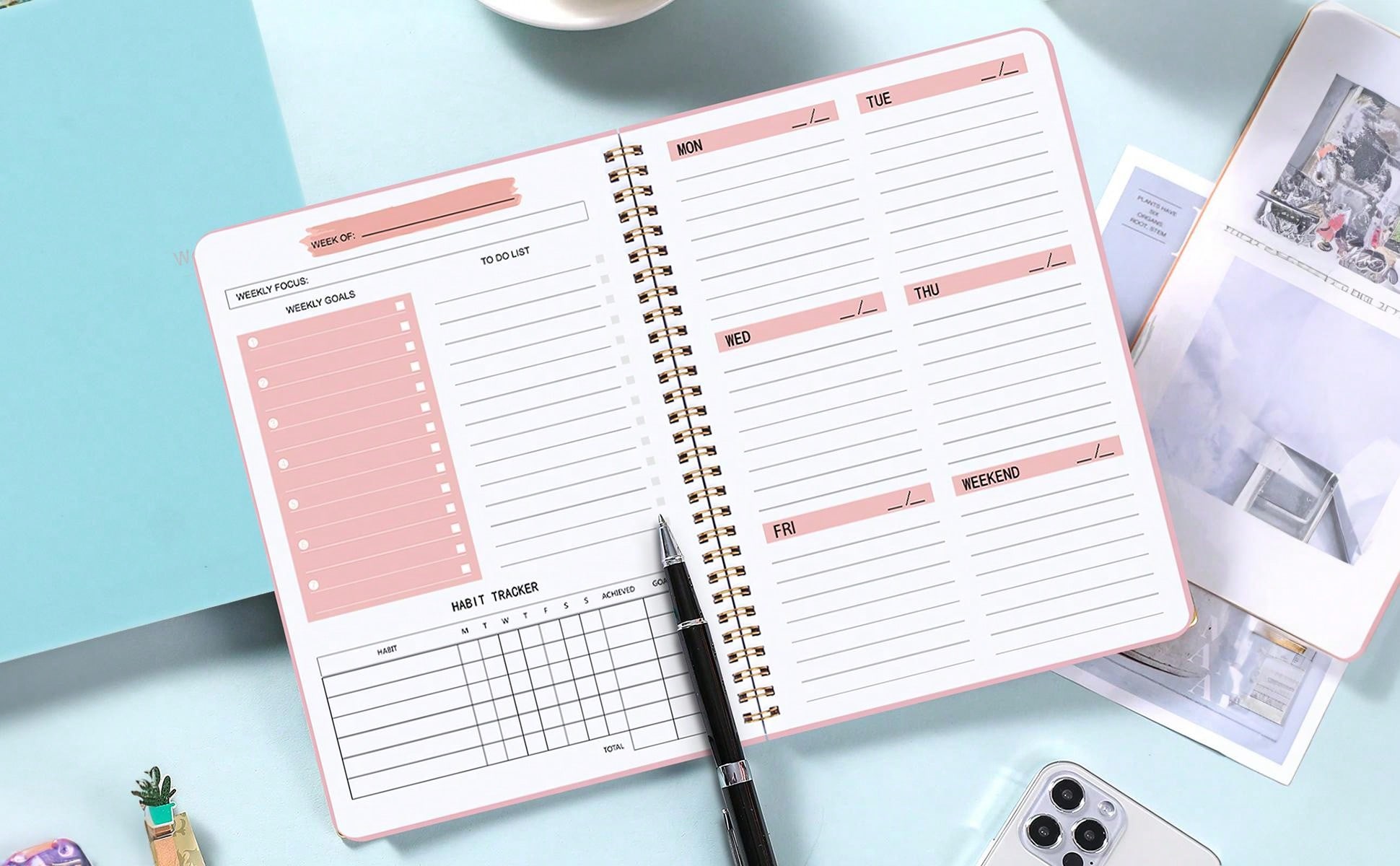 Weekly Planner Notebook Undated Daily Schedule Agenda Sprial Goals ...