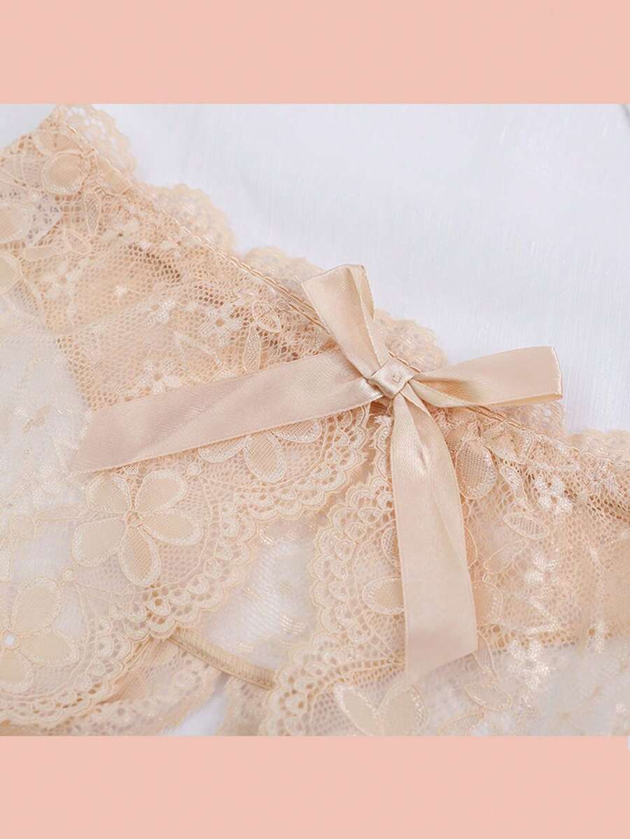 Pure Lace Sexy Lingerie With Open Crotch Panties, Butterfly Knot Design ...