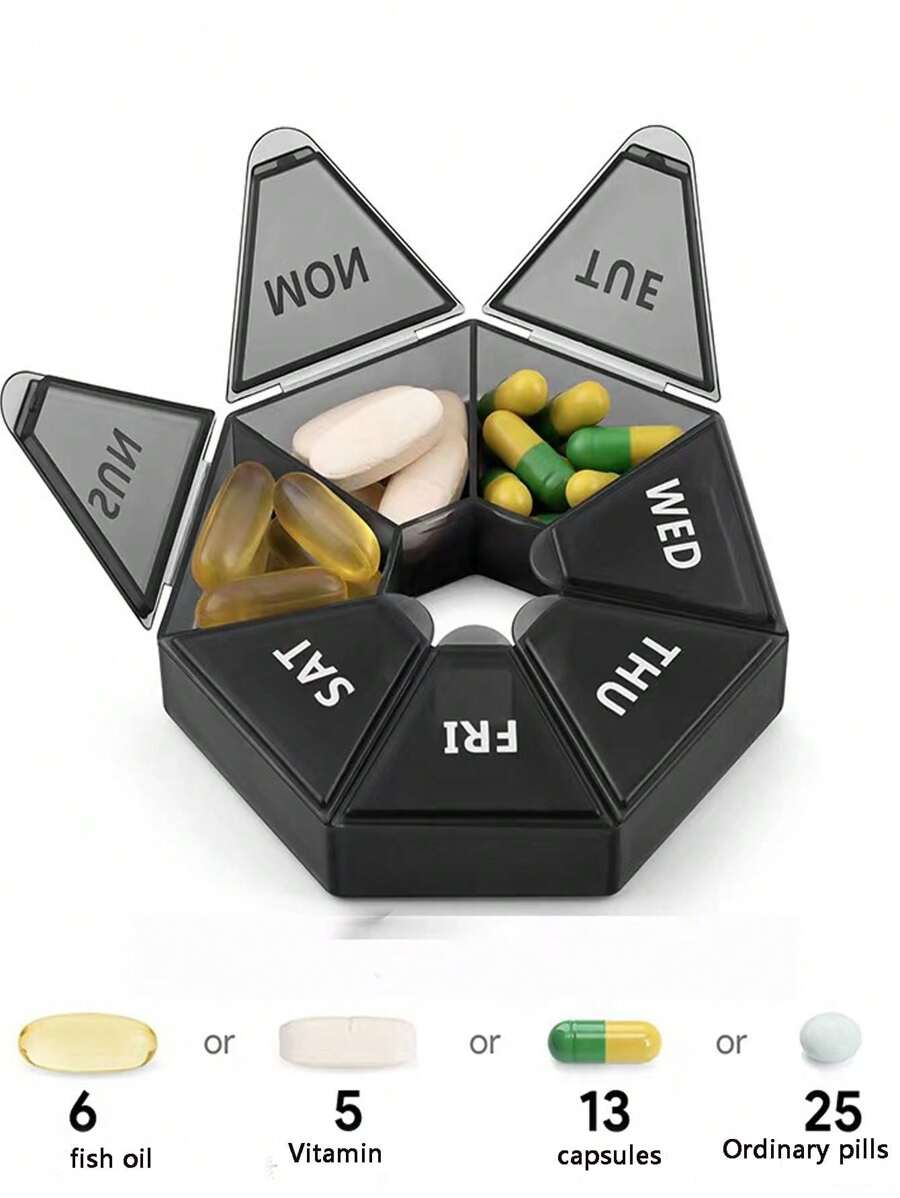 Mini 7-day Portable Medicine Organizer Box With 7 Compartments For ...