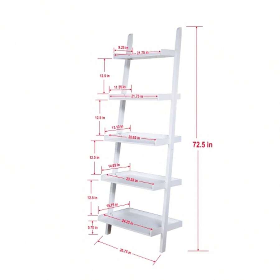 5-Tier Ladder Bookcase, Wooden Freestanding Ladder Shelves, Space ...