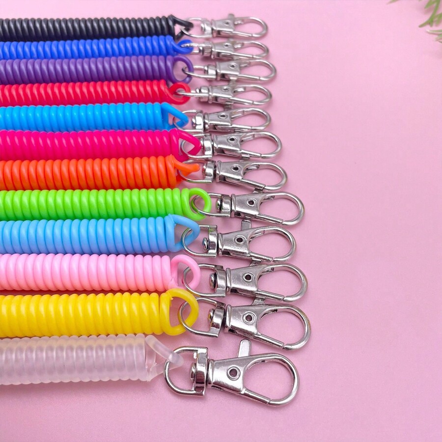 3pcs Random Color Plastic Spiral Keychain Elastic Safety Cable Spring ...
