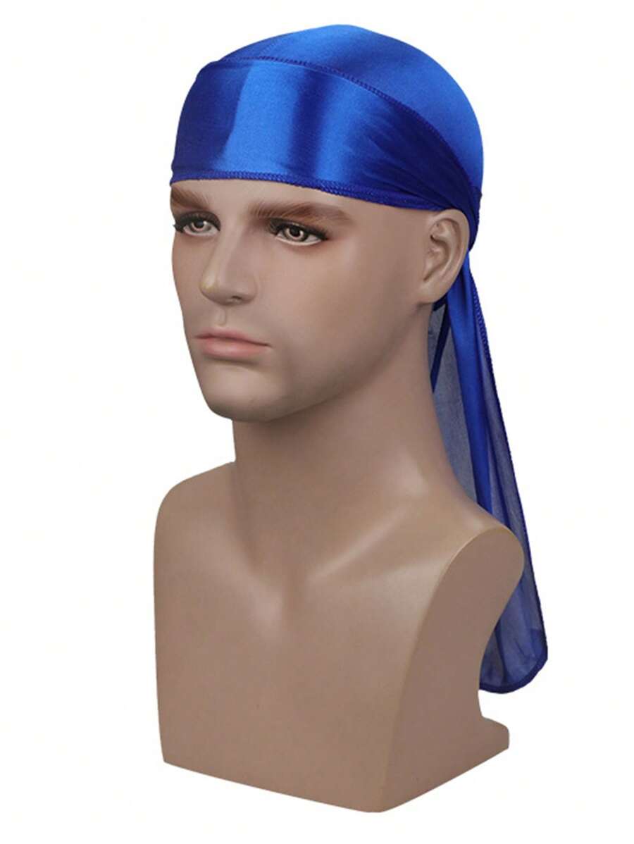 1pc Men's Blue Satin Polyester Fashion Headwrap & Durag Suitable For ...