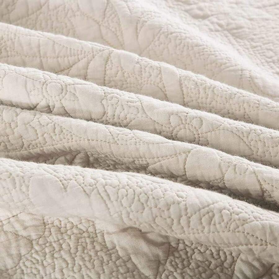 Brandream White Beige Quilts Set Twin Queen King Size Bedspreads ...