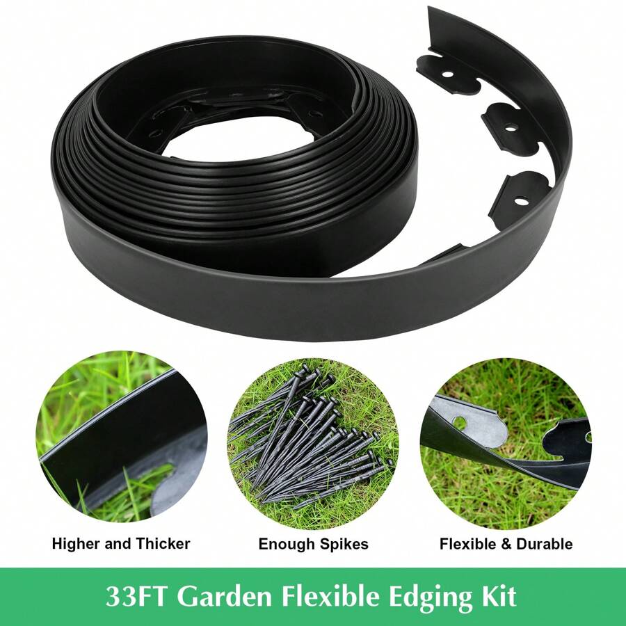 Landscape Edging Kit 33 FT With 40 Spikes, No Dig Garden Edging 2 Inch ...