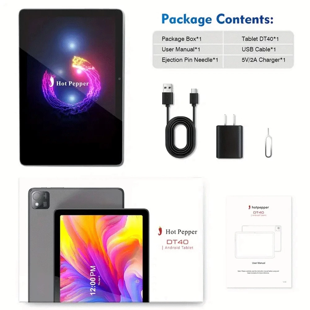 HOT PEPPER DT40 Tablet 6GB RAM 128GB ROM 1TB Expand MT8183 CPU 10.1 ...