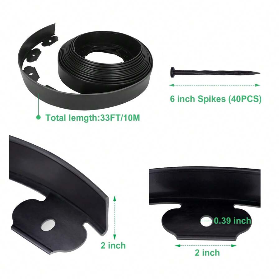 Landscape Edging Kit 33 FT With 40 Spikes, No Dig Garden Edging 2 Inch ...