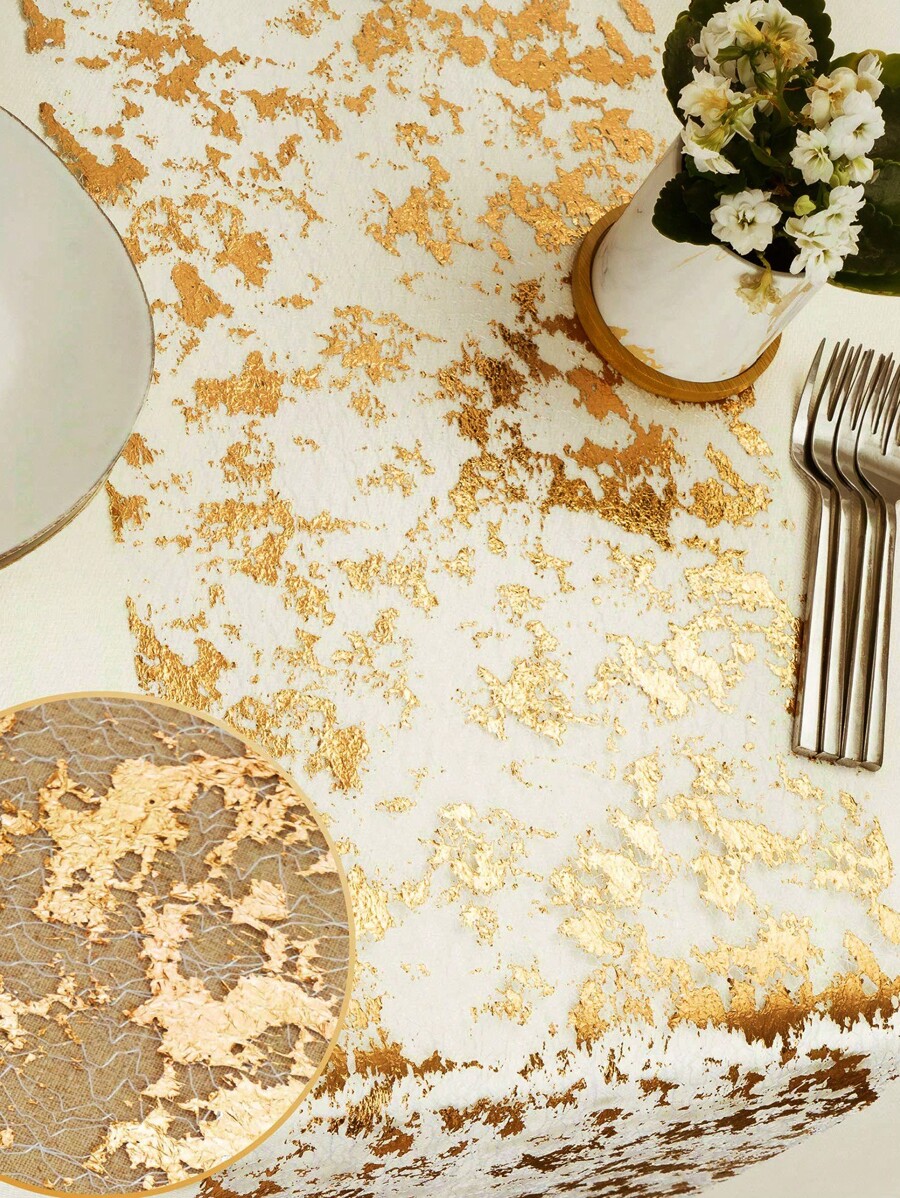 1Pc Gold Table Runner, Glitter Metallic Foil Thin Mesh Table Runners ...