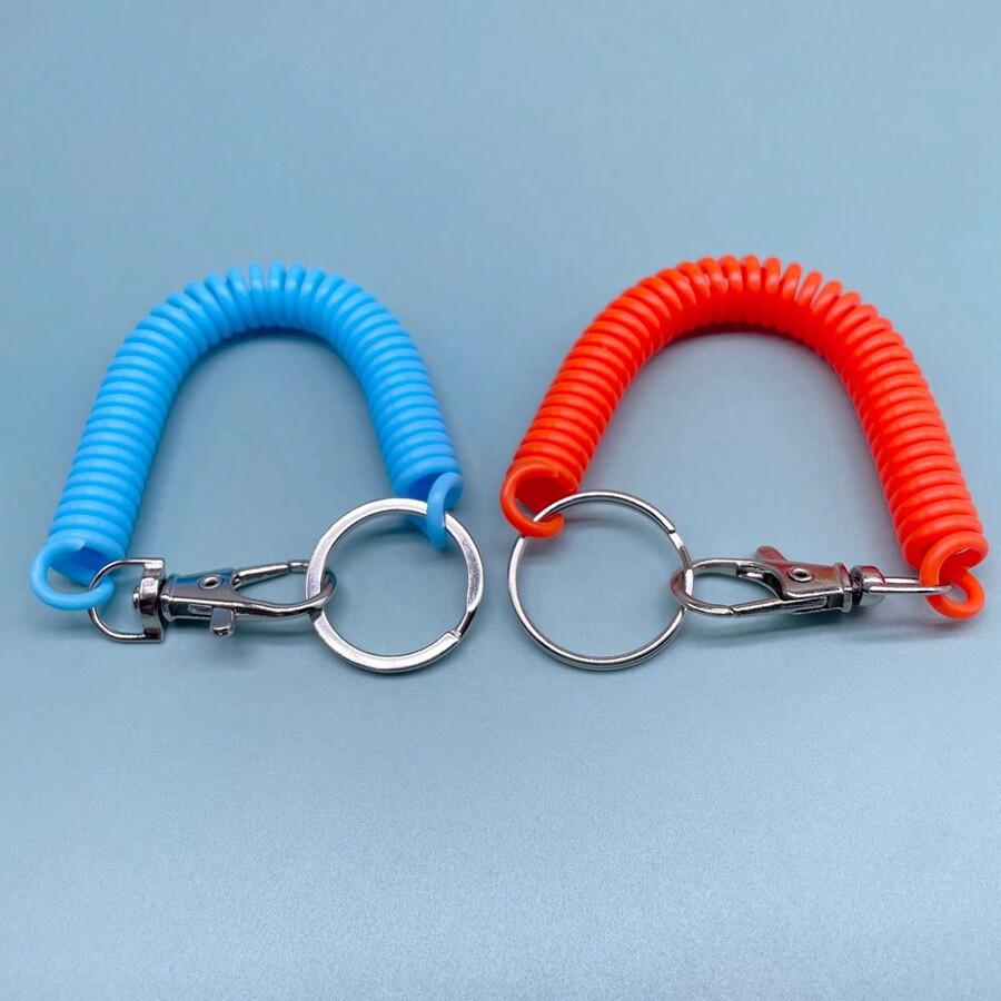 3pcs Random Color Plastic Spiral Keychain Elastic Safety Cable Spring ...