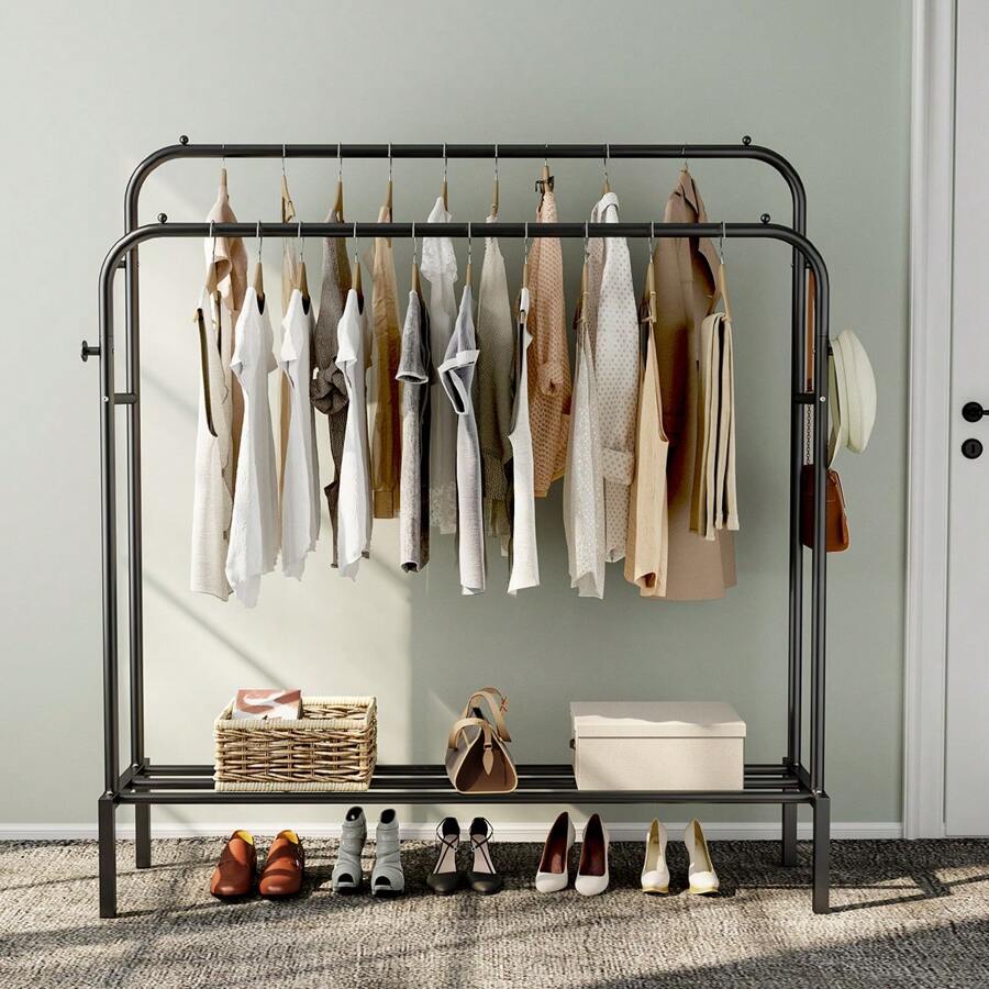 Double Rods Portable Garment Rack For Hanging Clothes, Space Saving ...